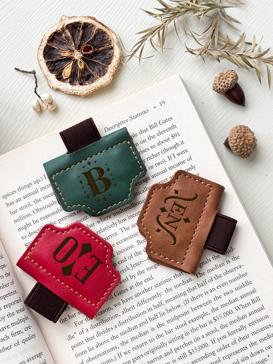 Personalized Leather Bookmark With Pen Holder, Custom Engraved Corner ...