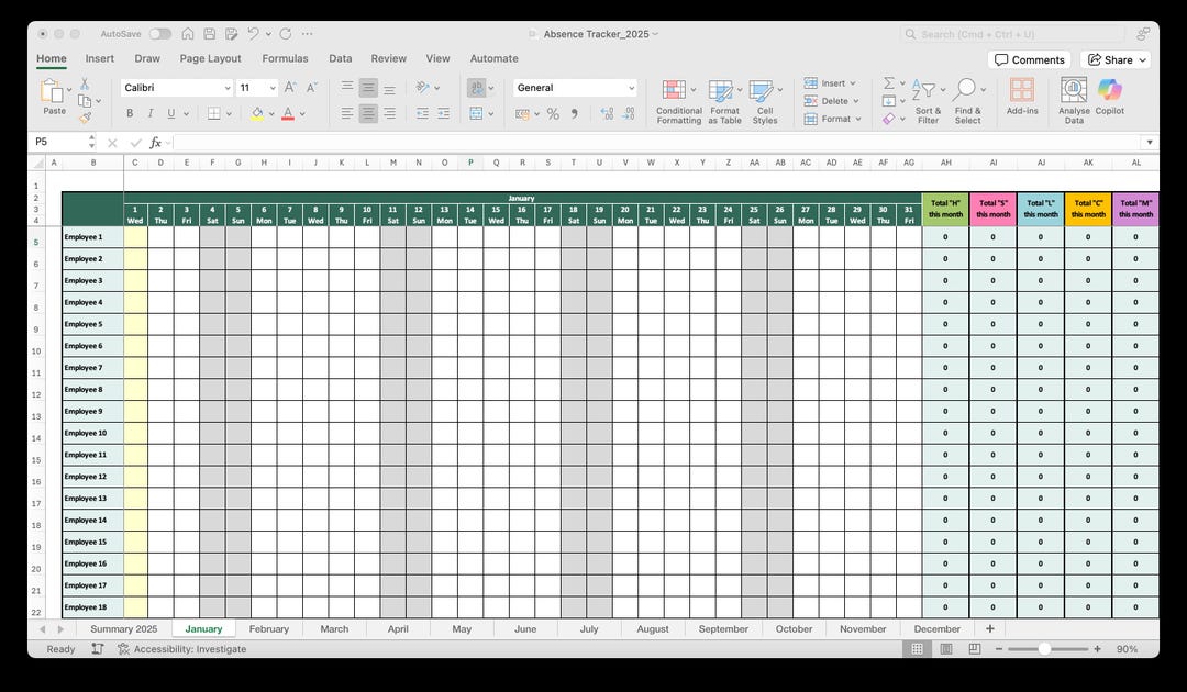 Employee Absence Tracker | Excel Absence Tracker | Staff Holiday ...