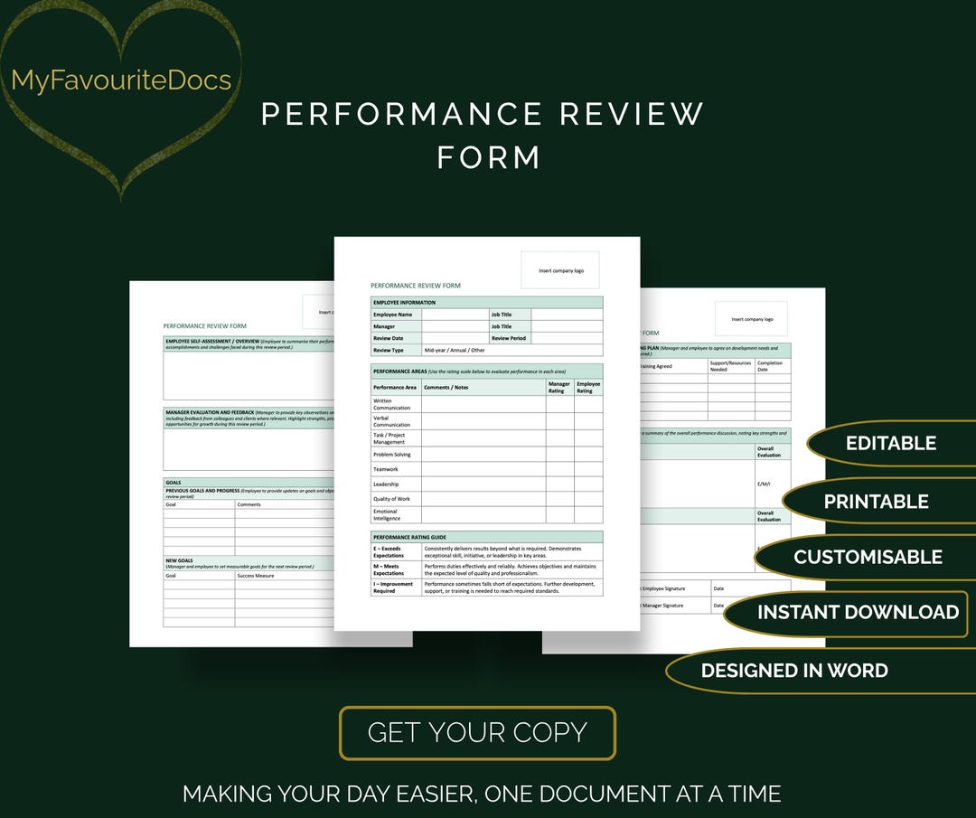 Editable HR Performance Review Form, Employee Evaluation Template ...