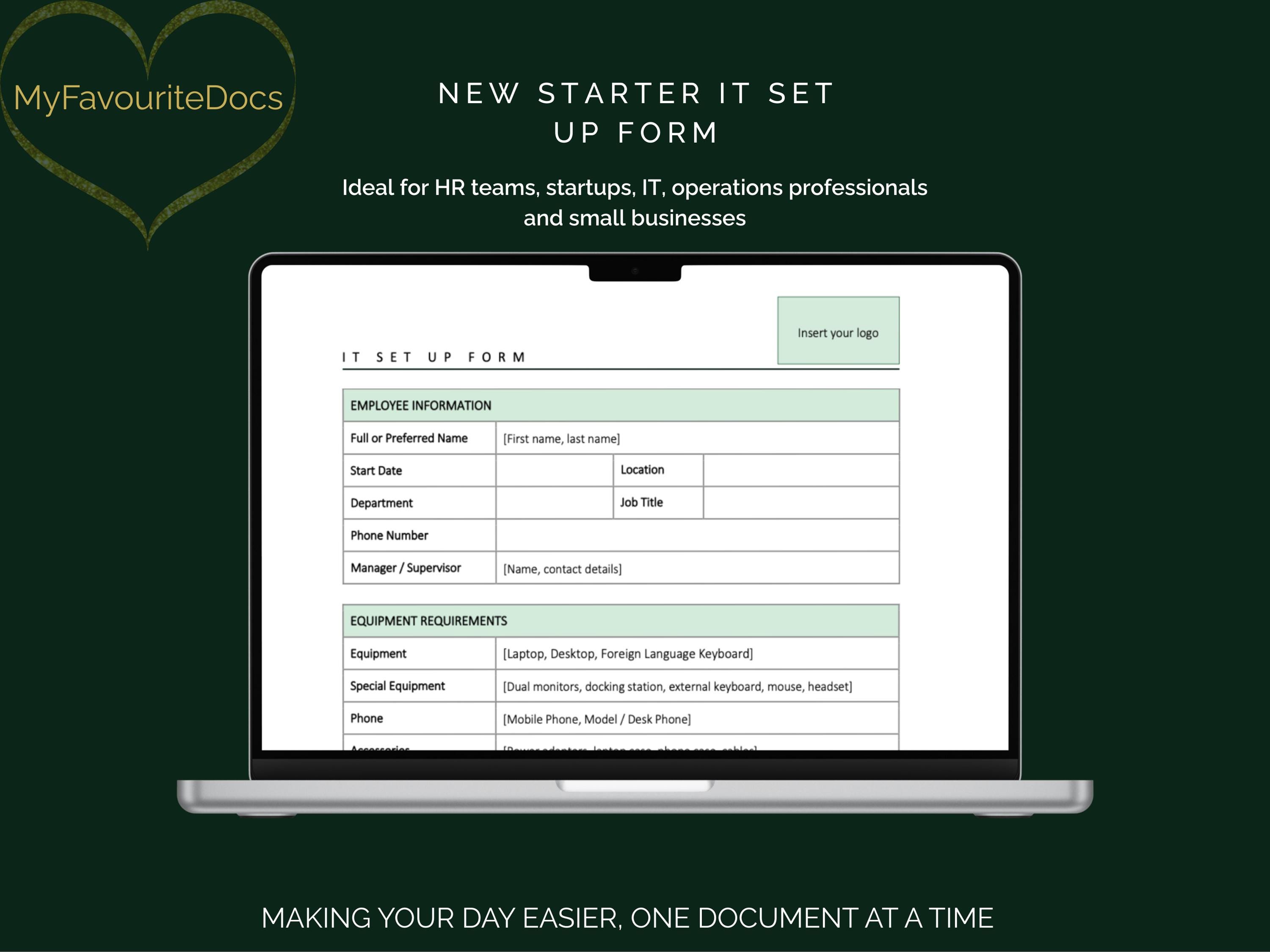 IT Setup Form Template | Employee Equipment Request | New Starter IT ...