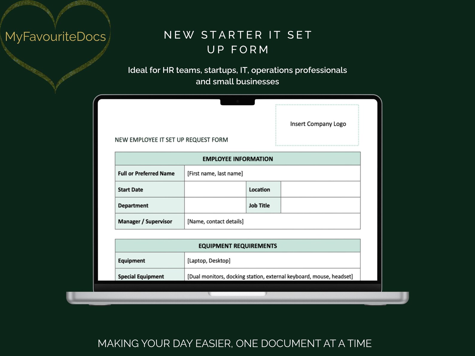 IT Setup Form Template | Employee Equipment Request | New Starter IT ...