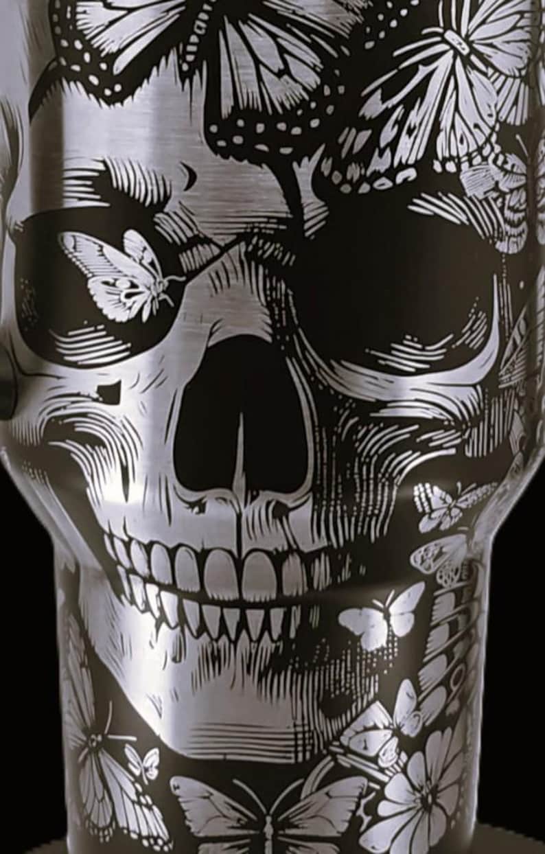 Gothic Skull & Butterfly Full Wrap Stanley 40 Oz Quencher | Black ...