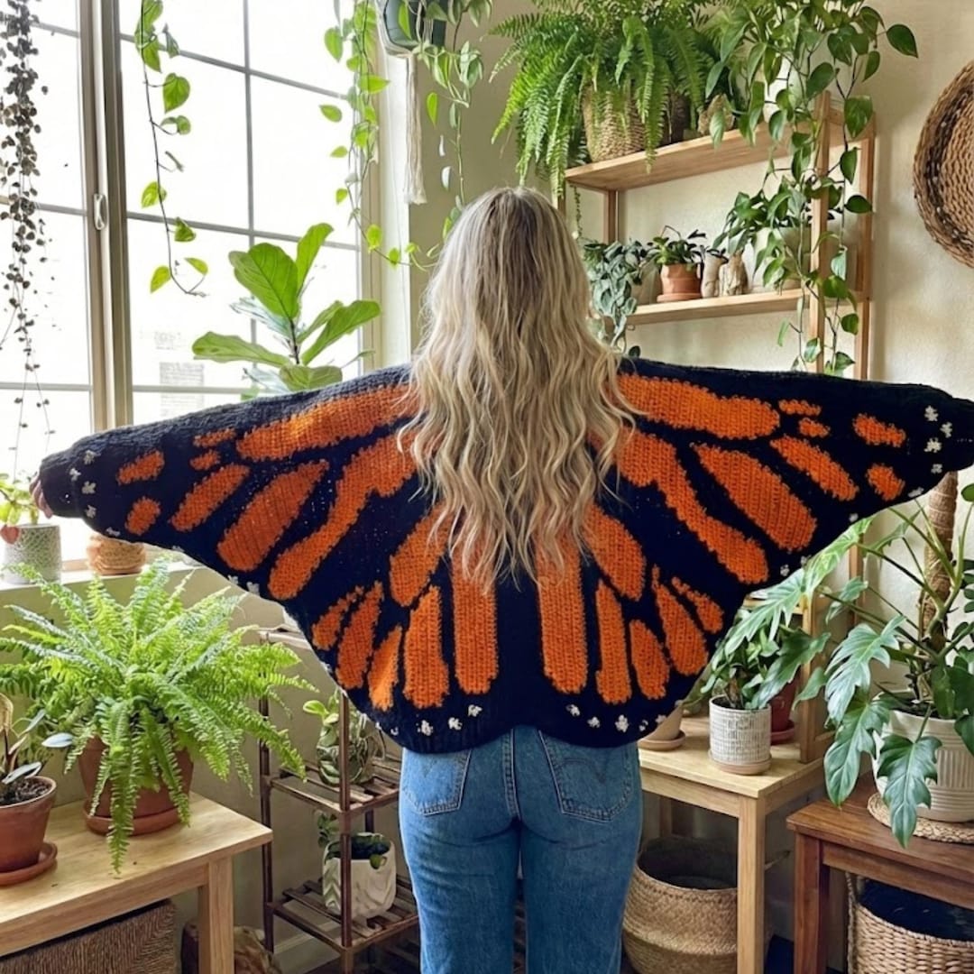 Monarch Butterfly Cardigan Crochet Pattern | Oversized Wing Sweater ...