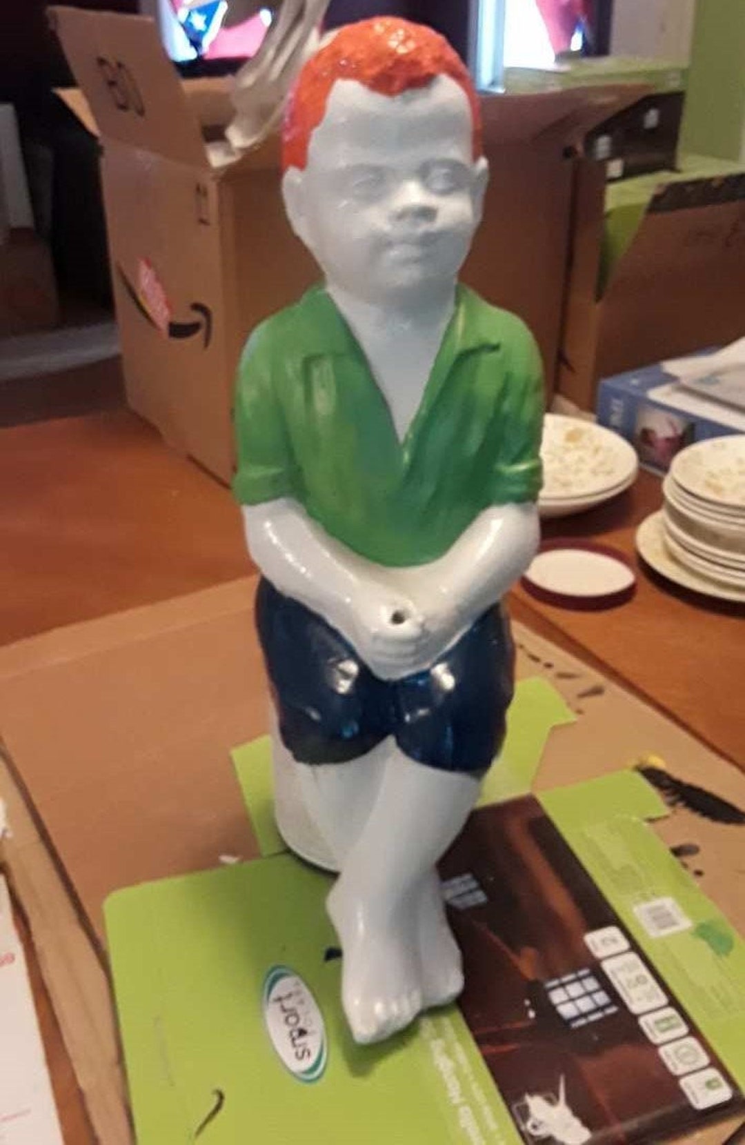 Concrete Fishing Boy. Newest Model. .w. Pc Bamboo Cane .ship Fast. - Etsy