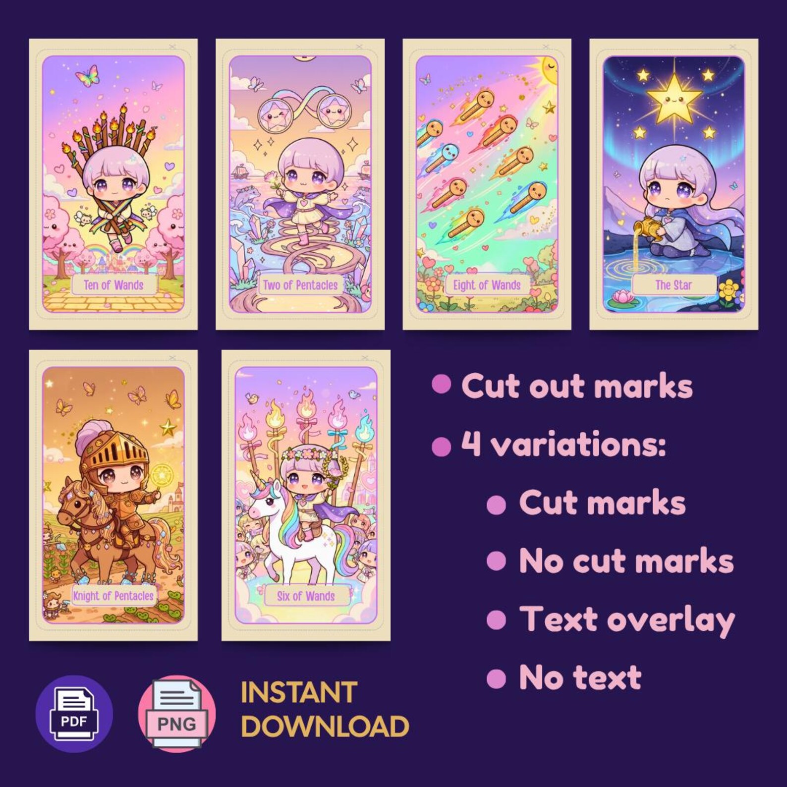 Cute Kawaii Chibi Japanese Cards Printable Tarot Deck, Cute Bold Anime ...
