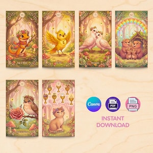 79 Cute Kawaii Animals Tarot Cards Printable Deck, Cute Bold Anime ...