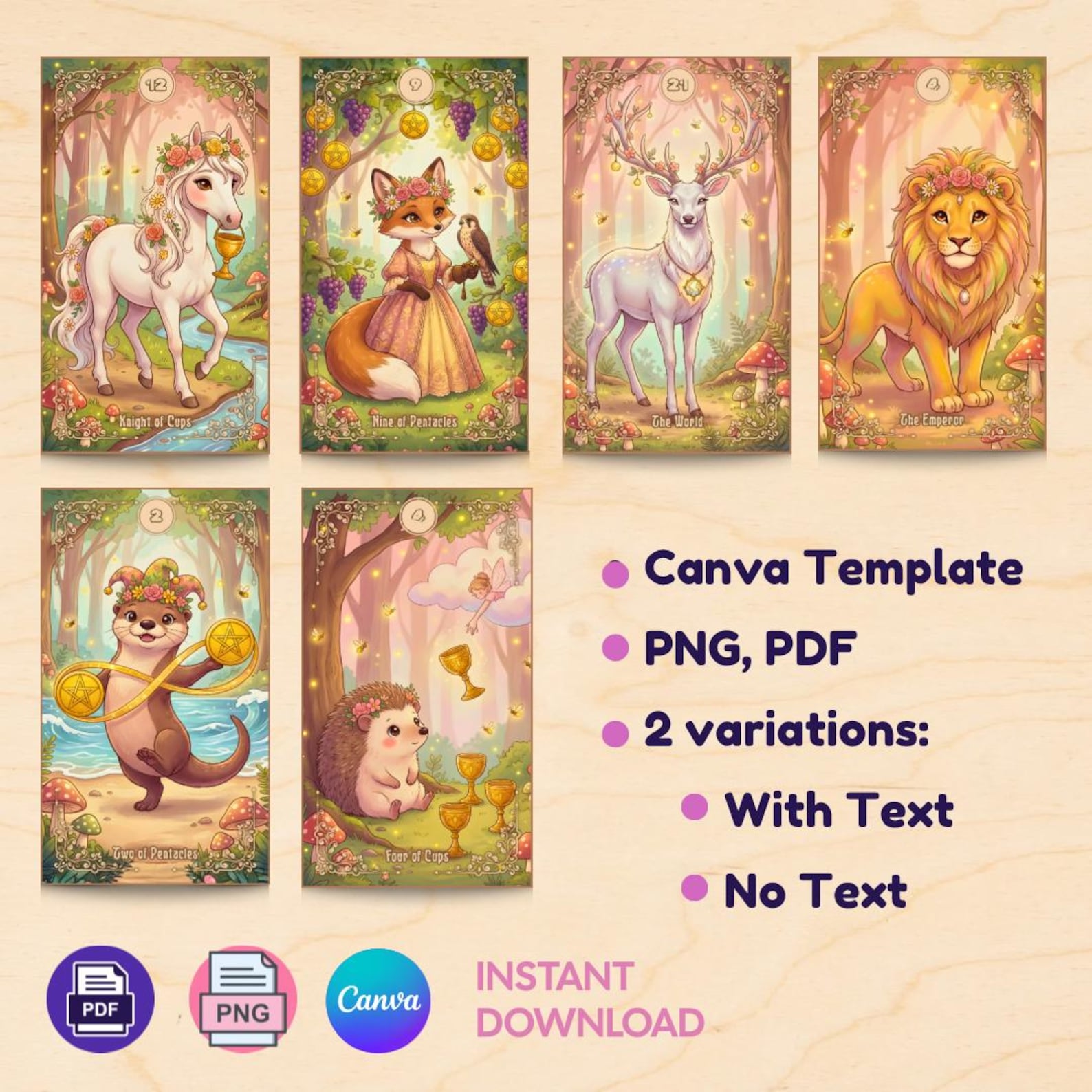 79 Cute Kawaii Animals Tarot Cards Printable Deck, Cute Bold Anime ...