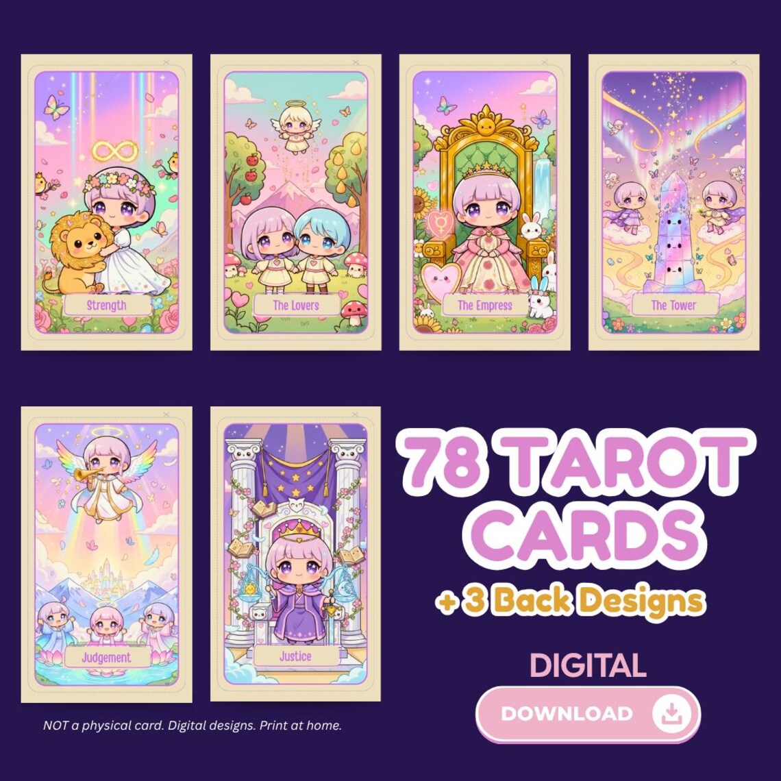 Cute Kawaii Chibi Japanese Cards Printable Tarot Deck, Cute Bold Anime ...