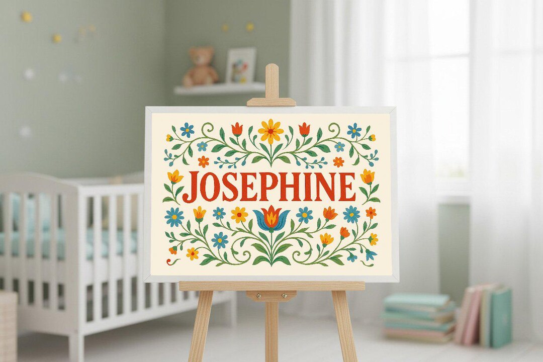 Josephine Personalized Floral Farmhouse Name Print: 12" X 18" Floral ...