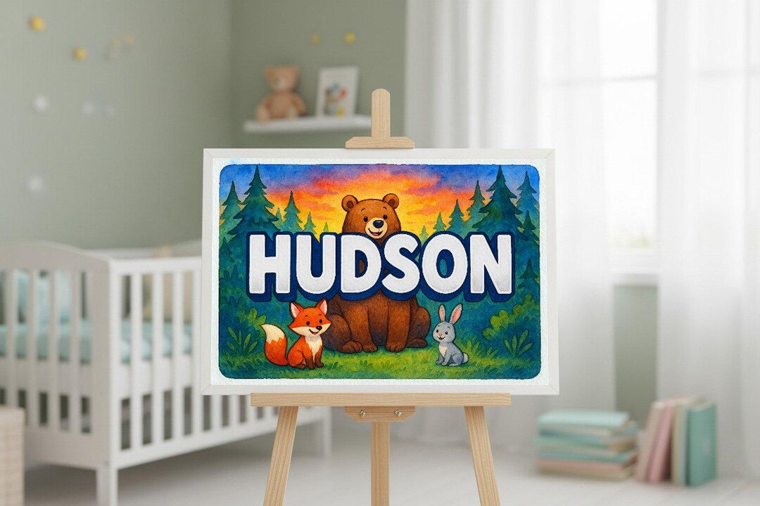 Hudson Name Art - Hudson Personalized Name Art: Woodland Nursery Decor ...