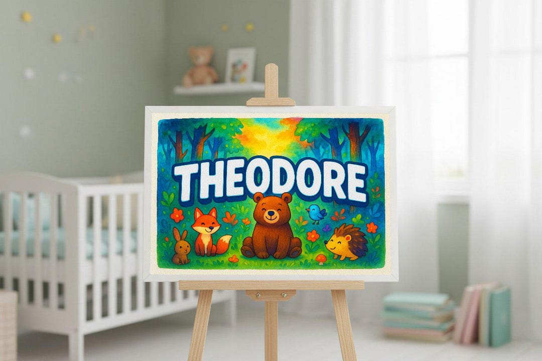 Theodore's Forest Name Art Print: Personalized Woodland Nursery Decor ...
