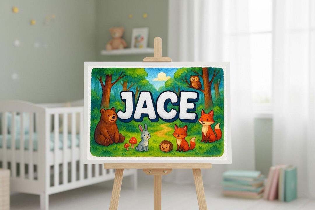 Jace Name Art - Personalized Forest Friends Name Art Print: Jace, Kids ...