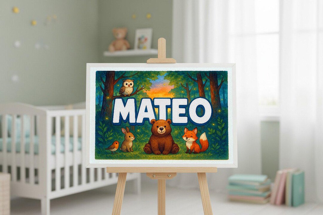 Mateo Name Art - Personalized Forest Animal Name Art Print for Mateo ...