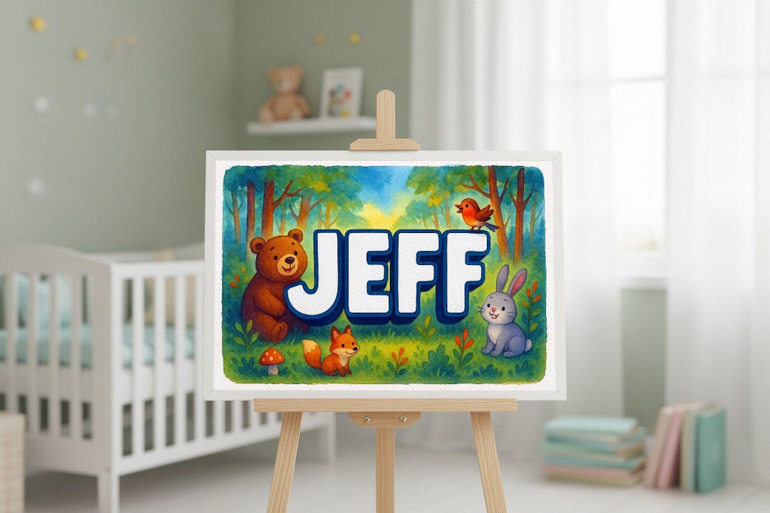 Jeff Name Art - Personalized Woodland Name Art Print - Jeff - Forest ...
