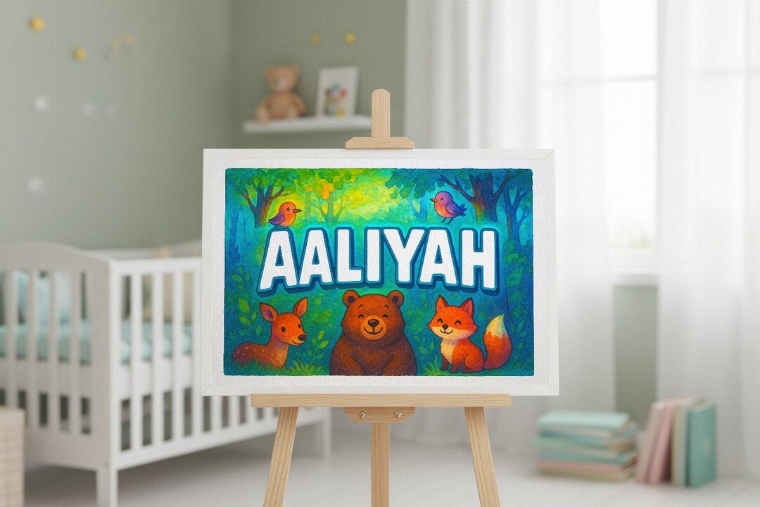 Aaliyah Name Art - Personalized Forest Animals Name Art Print: Aaliyah ...