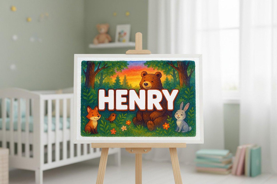 Henry Name Art - Personalized Woodland Nursery Art: Henry's Forest ...