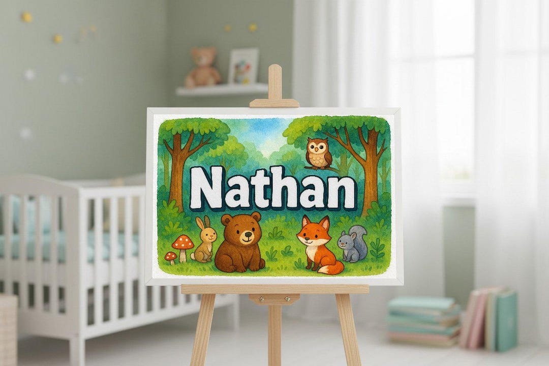 Personalized Forest Name Art Print: Nathan's Woodland Nursery Decor ...