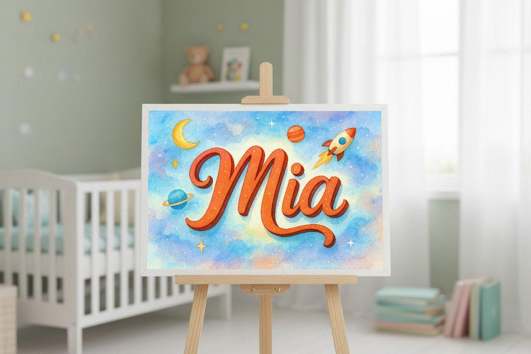 Mia Name Art - Digital Download - Cosmic Space Adventure for Mia - Etsy