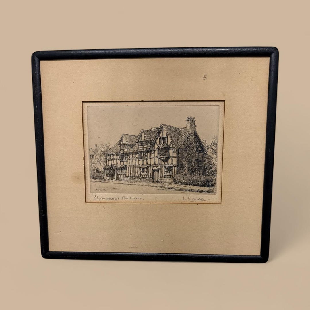 Vintage Shakespeare's Birthplace Etching, N.M. Ward Signed Art, L ...