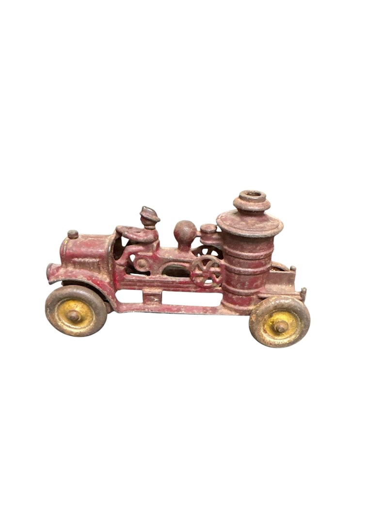 Antique Kenton Cast Iron Pumper Fire Brigade Red W/driver & Yellow Hubs ...