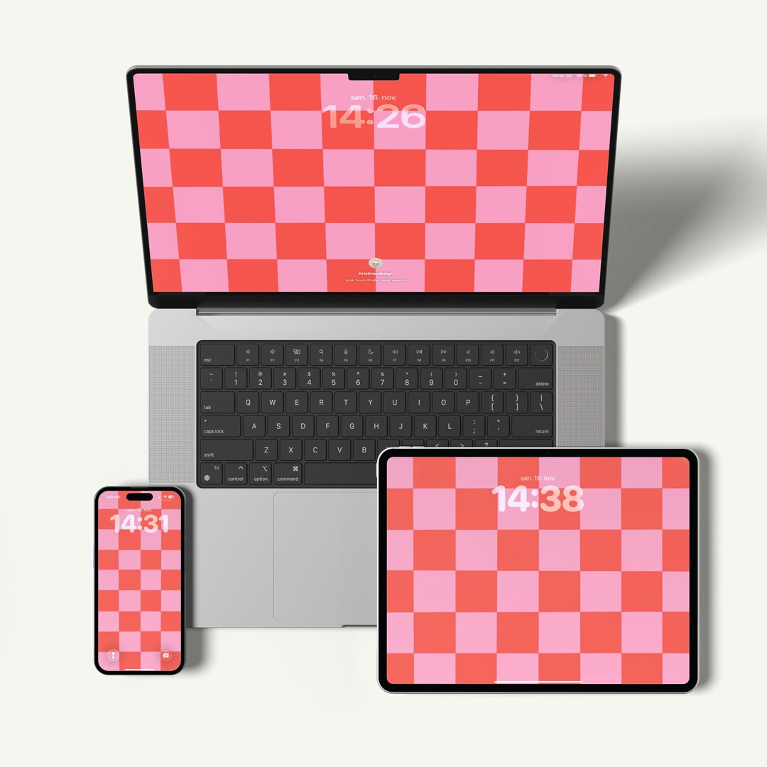Red & Pink Checkered Wallpaper Bundle | Iphone, Ipad, MacBook (digital ...