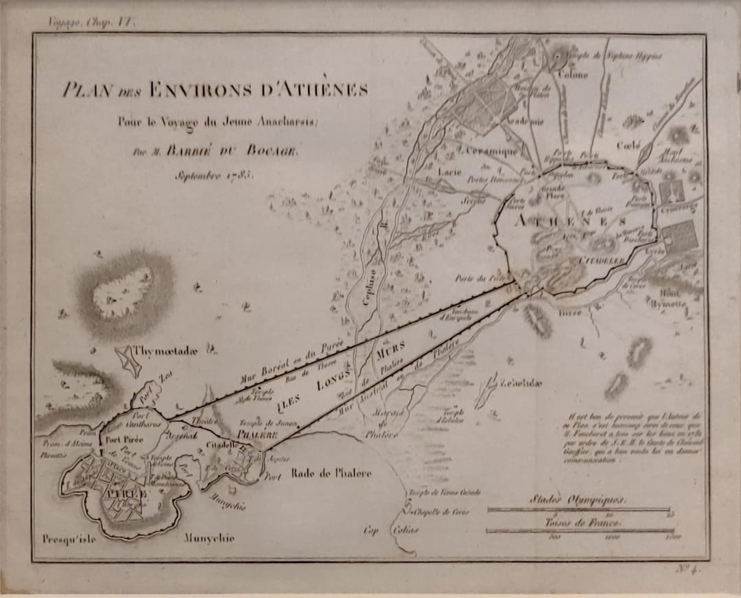 Original 1785 Map of Athens, Plan Des Environs D'athenes by Barbié Du ...