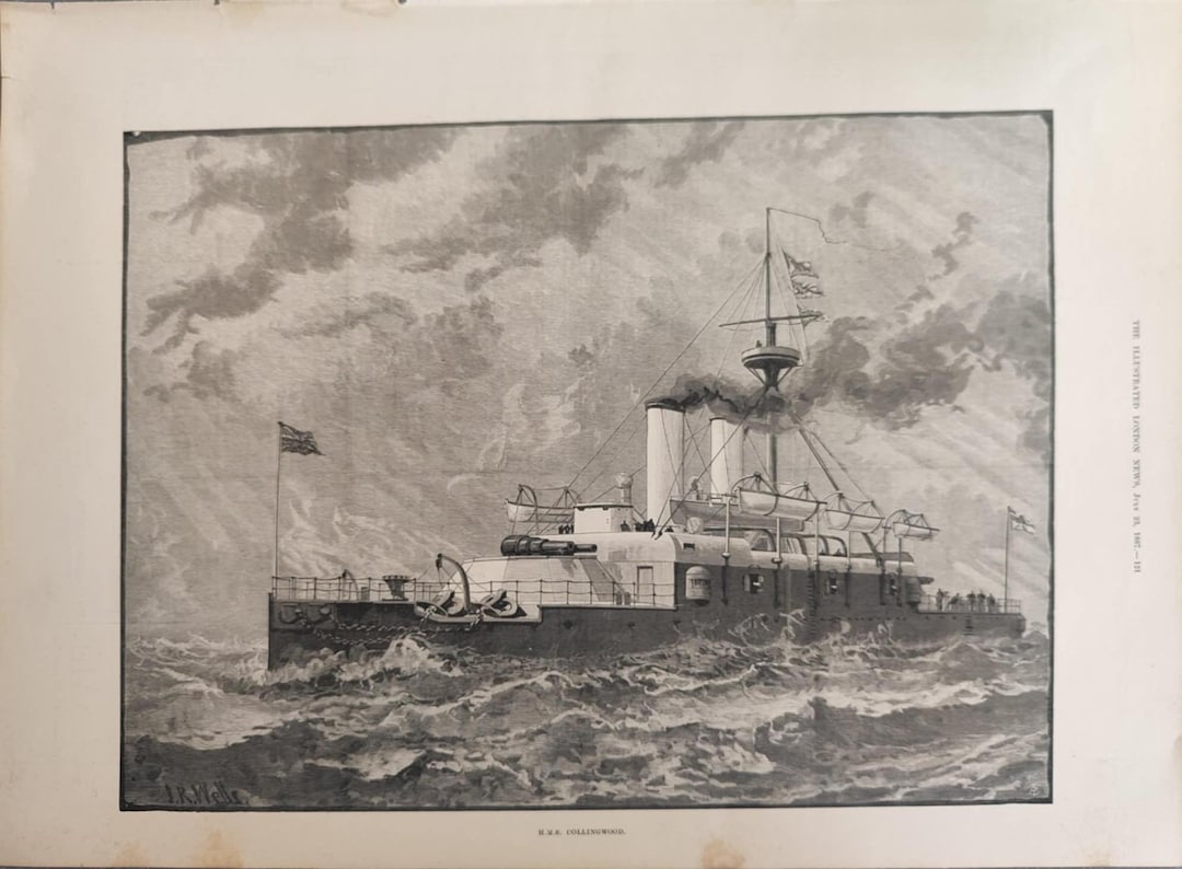 1887 HMS Collingwood Ship Print, Ships at the Queen's Jubilee Naval ...