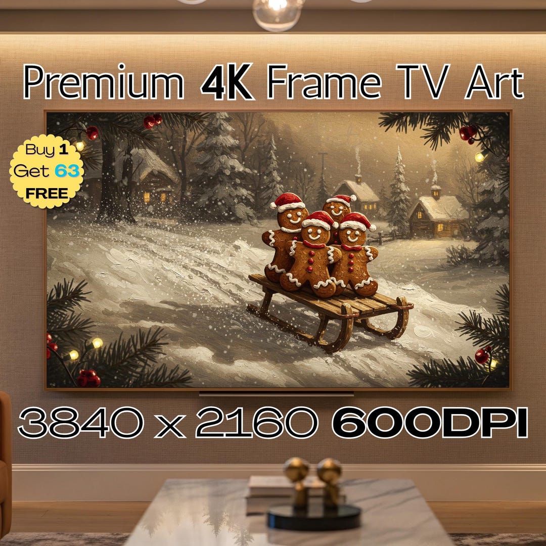Joyful Christmas Gingerbread Men Santa Hat Sledding Snowy Forest Cabin ...