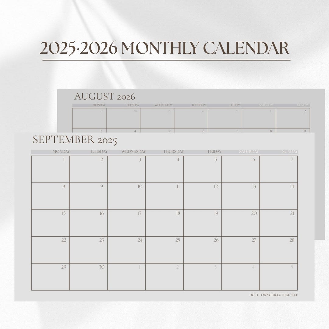 Minimalist Monthly Digital Calendar 2025-2026 Grey - Etsy
