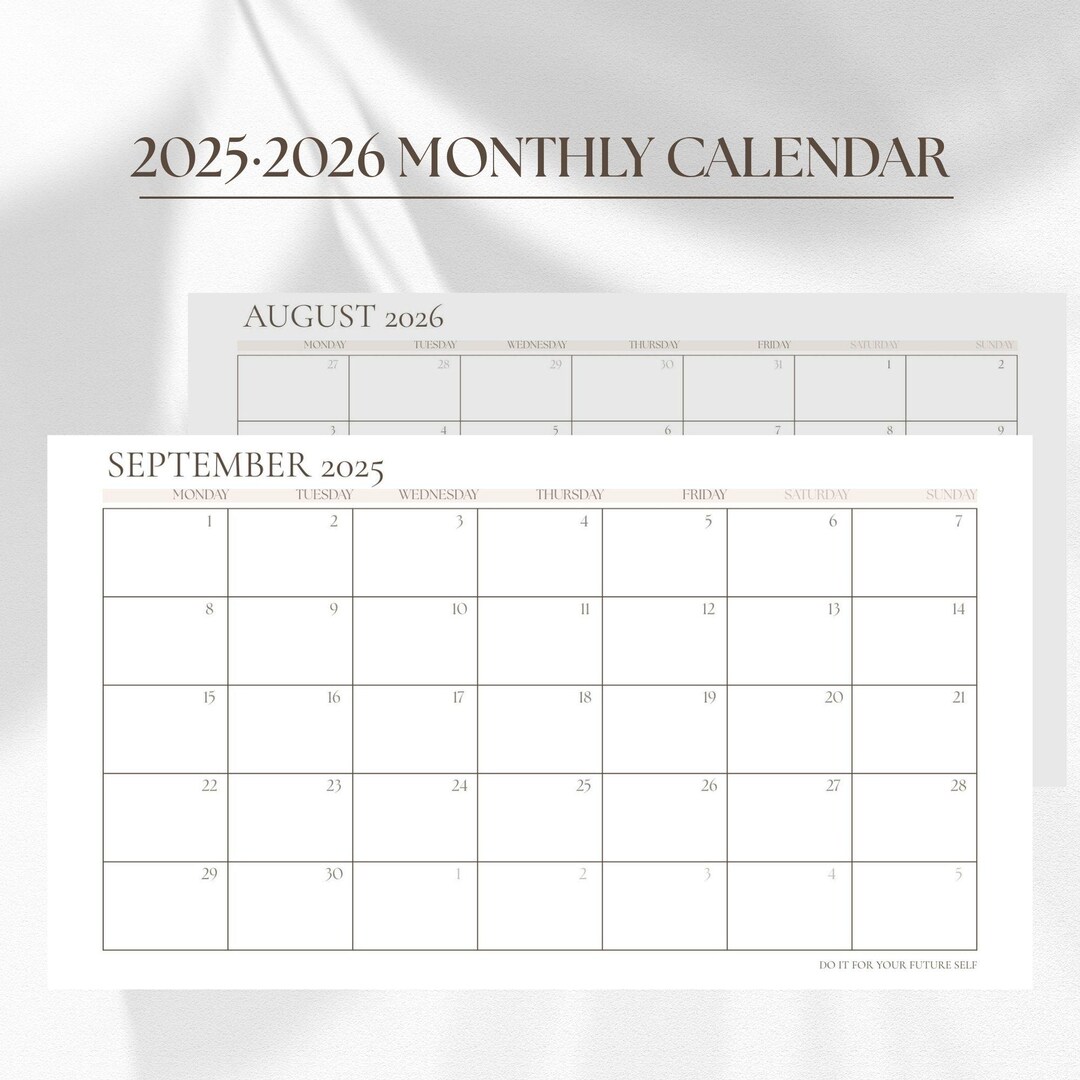 Minimalist Monthly Digital Calendar 2025-2026 White - Etsy