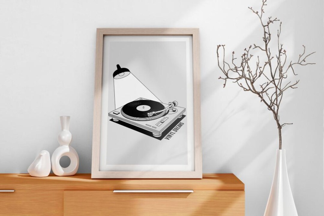 Minimalist Vinyl Record Player Poster: Retro Music Line Art (digital ...