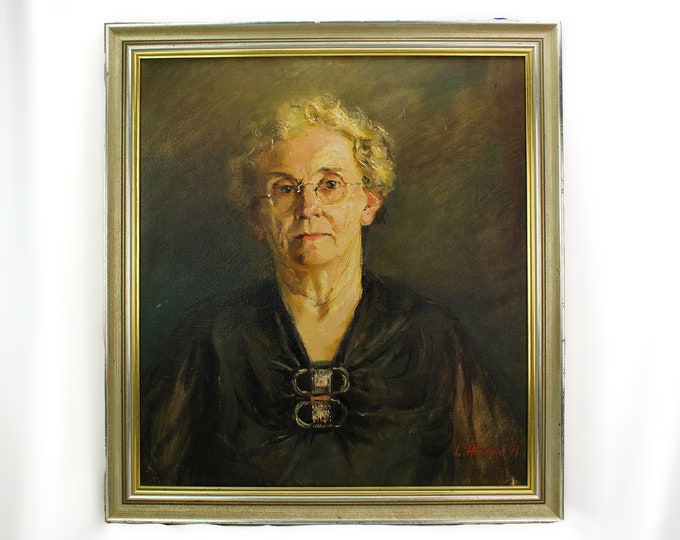 Vintage Painting Woman Portrait Framed Ladislaus Hlavka 1941 Mary ...