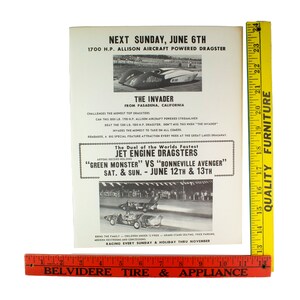Vintage Drag Racing Flyer Dragster the Invader Green Monster Bonneville ...