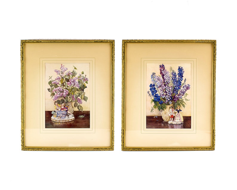 Vintage Floral Still Life Dorcie Sykes Print Lavender Gold - Etsy