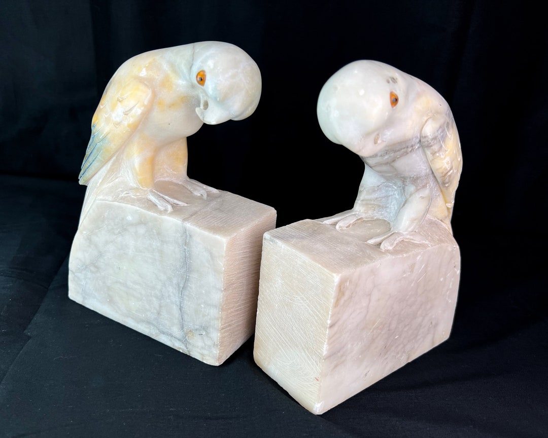 Vintage Bookends Birds Marble Parakeets Glass Eyes - Etsy