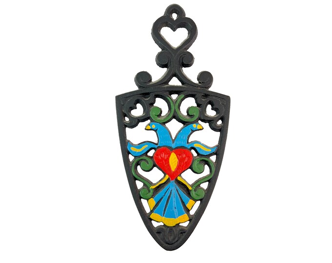 Vintage Trivet Pennsylvania Dutch Birds Heart Black Cast Iron Cottage ...