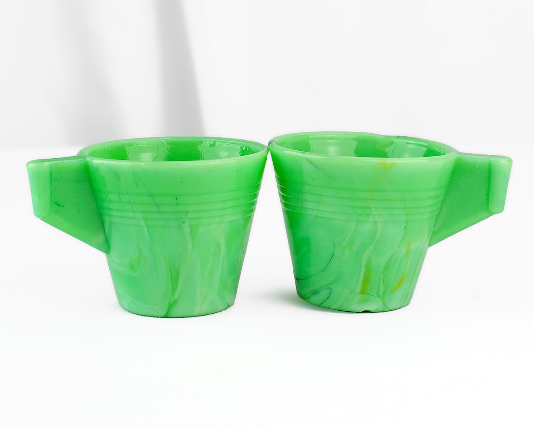 Vintage Akro Agate Green Jadeite Child Tea Set 2 Cups Chiquita - Etsy