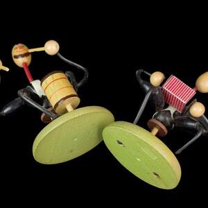 Vintage Wood Musician Figures Drum Accordion Austria Long Neck Stick ...