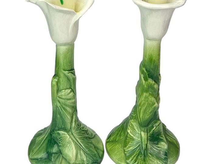 Vintage Calla Lilly Ceramic Candlesticks and Holders Hand Painted in ...