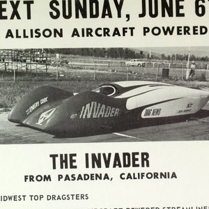Vintage Drag Racing Flyer Dragster the Invader Green Monster Bonneville ...