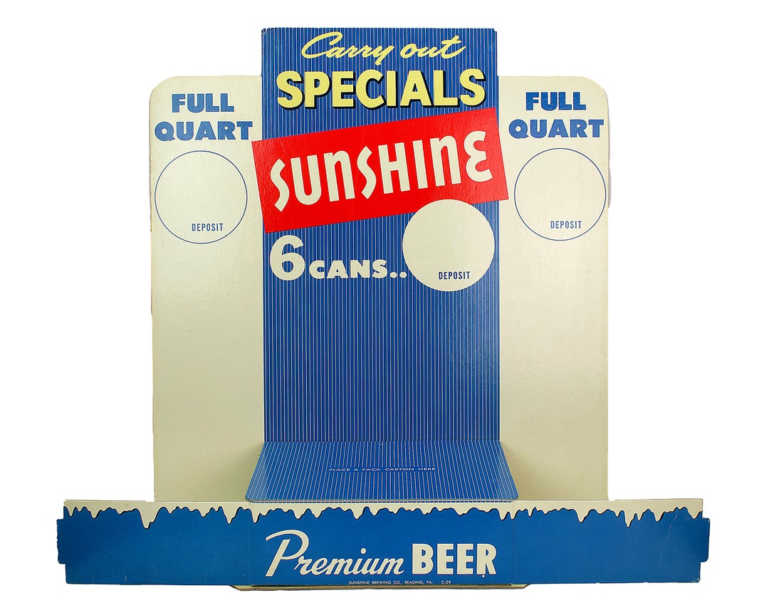 Vintage Sunshine Beer Advertising Cardboard Display Reading PA - Etsy