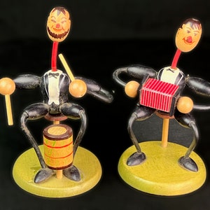 Vintage Wood Musician Figures Drum Accordion Austria Long Neck Stick ...