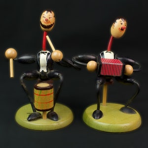 Vintage Wood Musician Figures Drum Accordion Austria Long Neck Stick ...