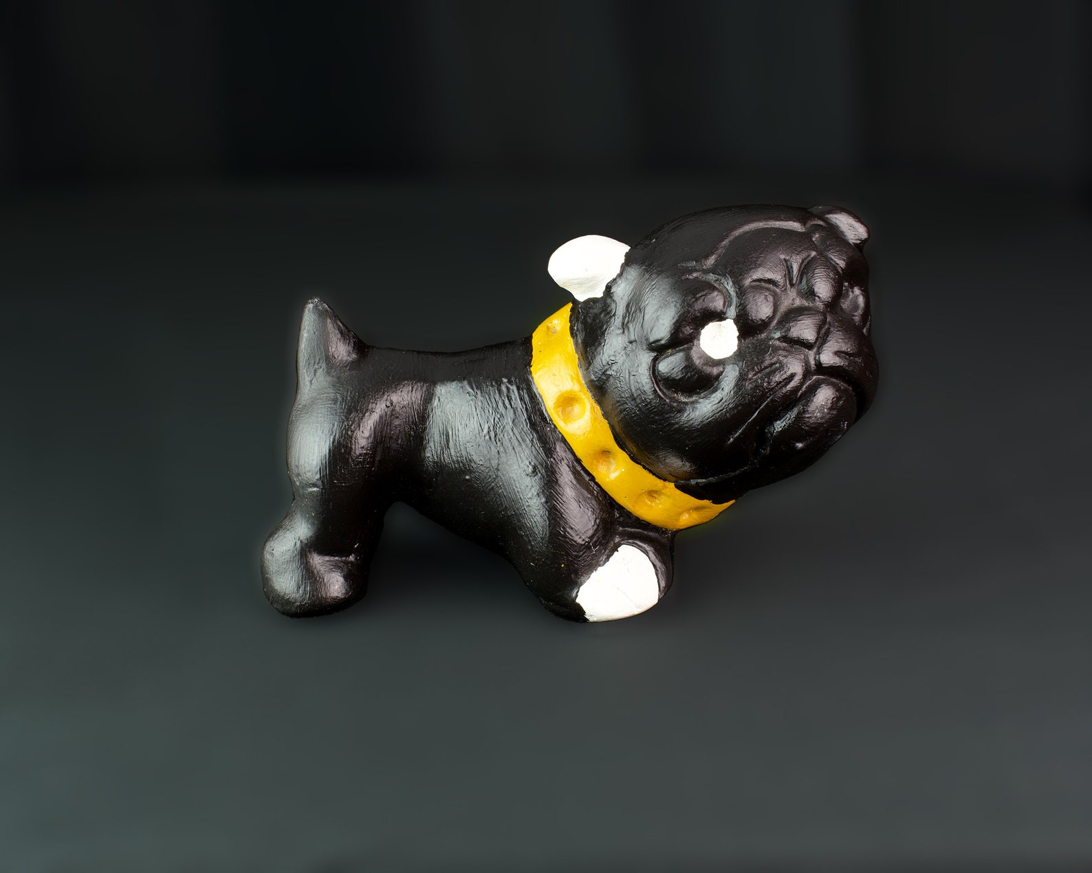 Vintage Chalkware Bulldog DOG Black With Yellow Collar - Etsy