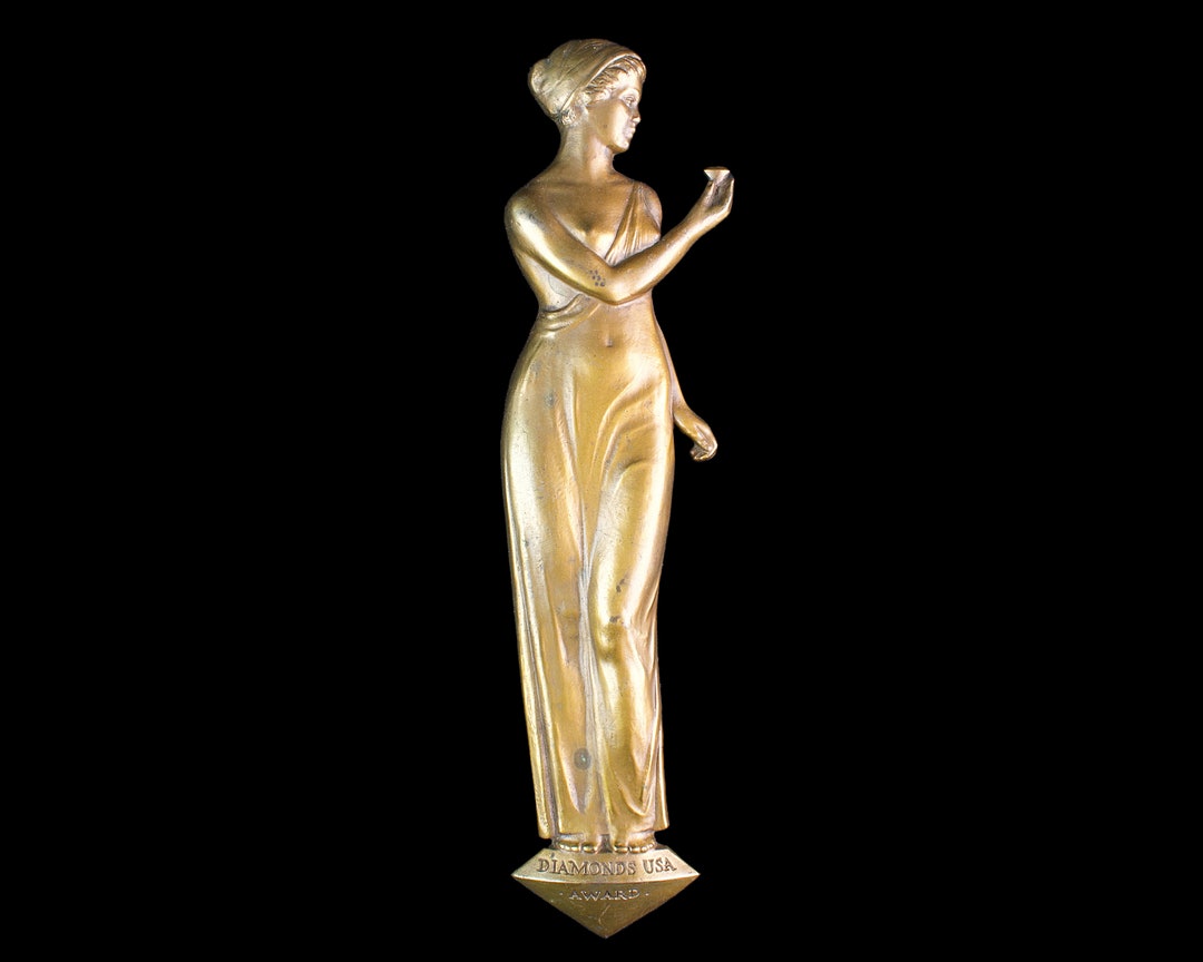 Vintage Brass Woman Diamond USA Award Golden Art Deco Style - Etsy