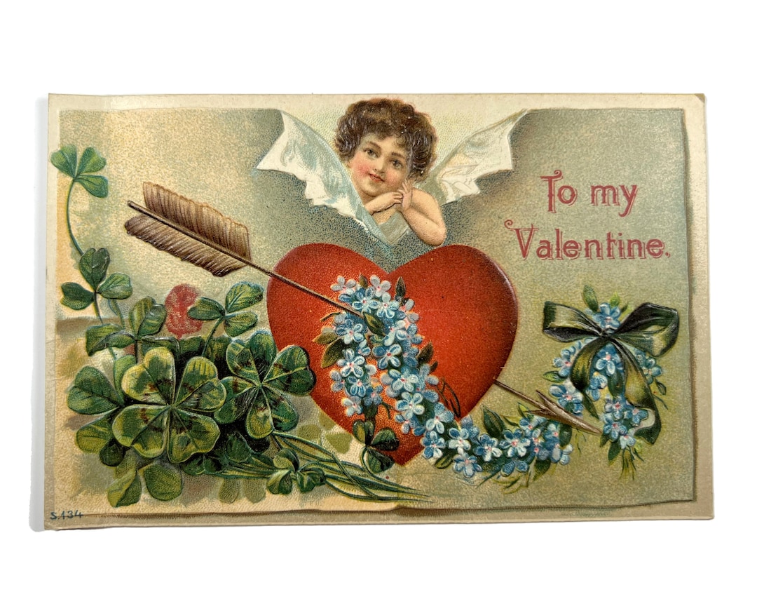 Victorian Valentine Post Card Ephemera Heart Cherub to Be My Valentine ...