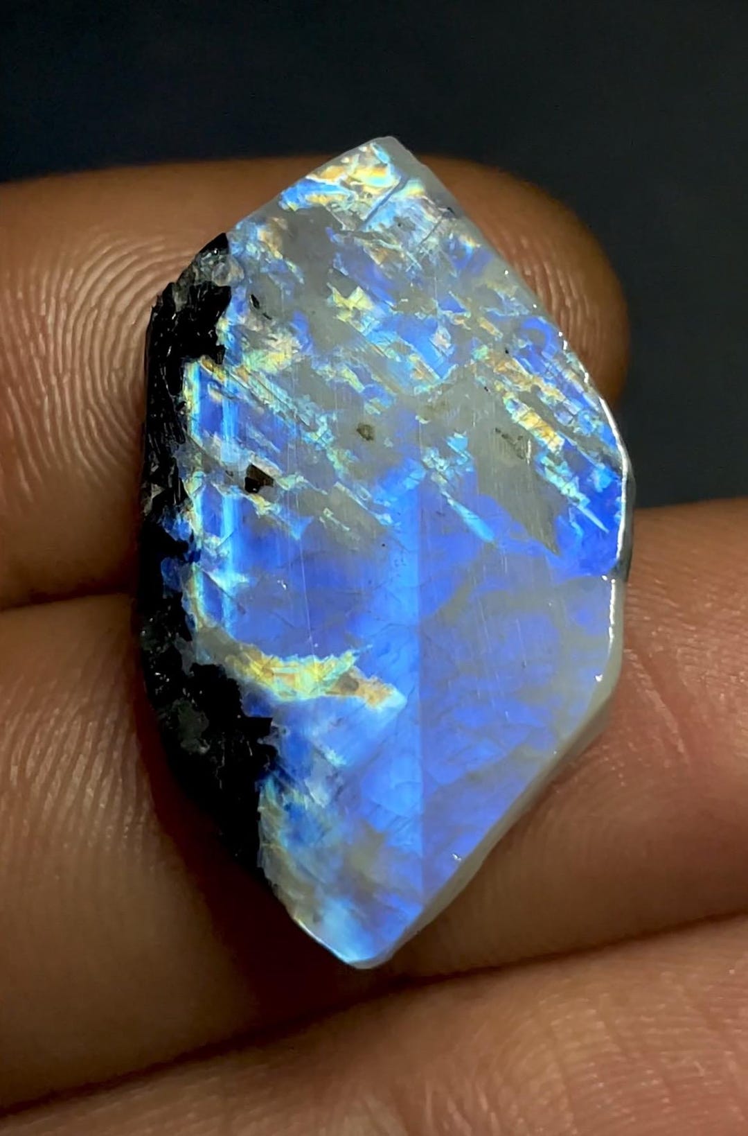 Rainbow Flashy Moonstone Raw Slice , One Sided Polished Loose Gemstone ...