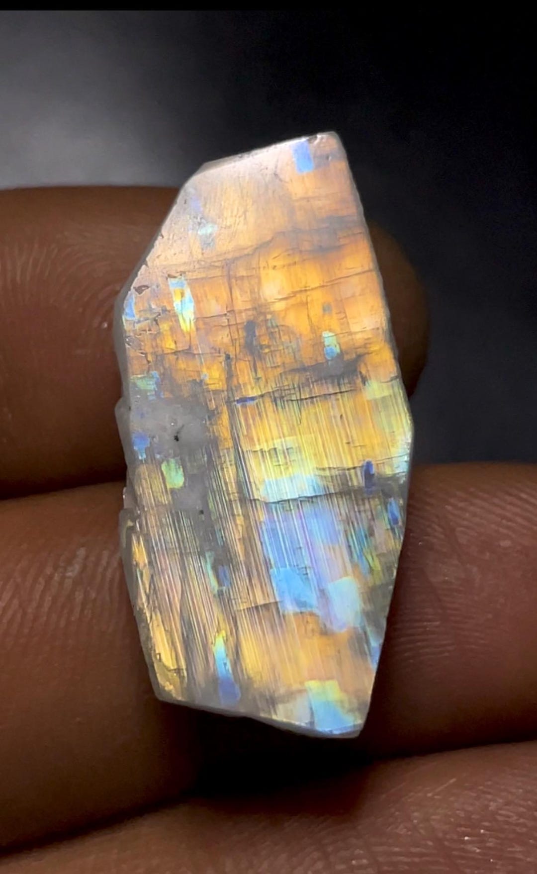 Rainbow Flashy Moonstone Raw Slice , One Sided Polished Loose Gemstone ...