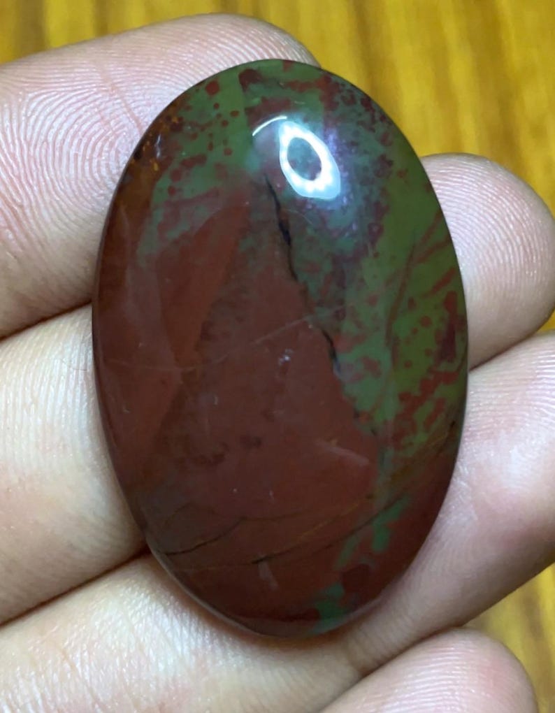 Natural Blood Stone ,green and Red , Smooth Polished Oval Cabochon ...