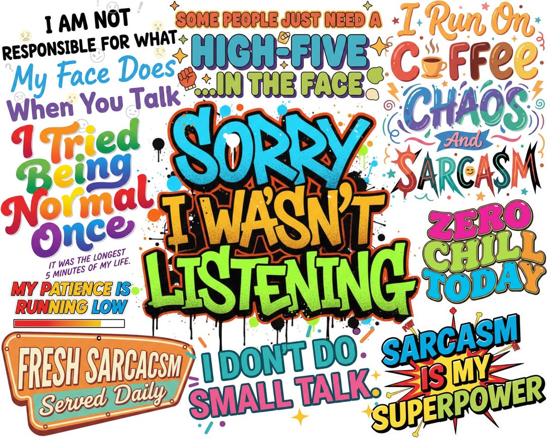 Sarcastic PNG Bundle, Funny Adult Humor Sublimation Designs, Snarky ...